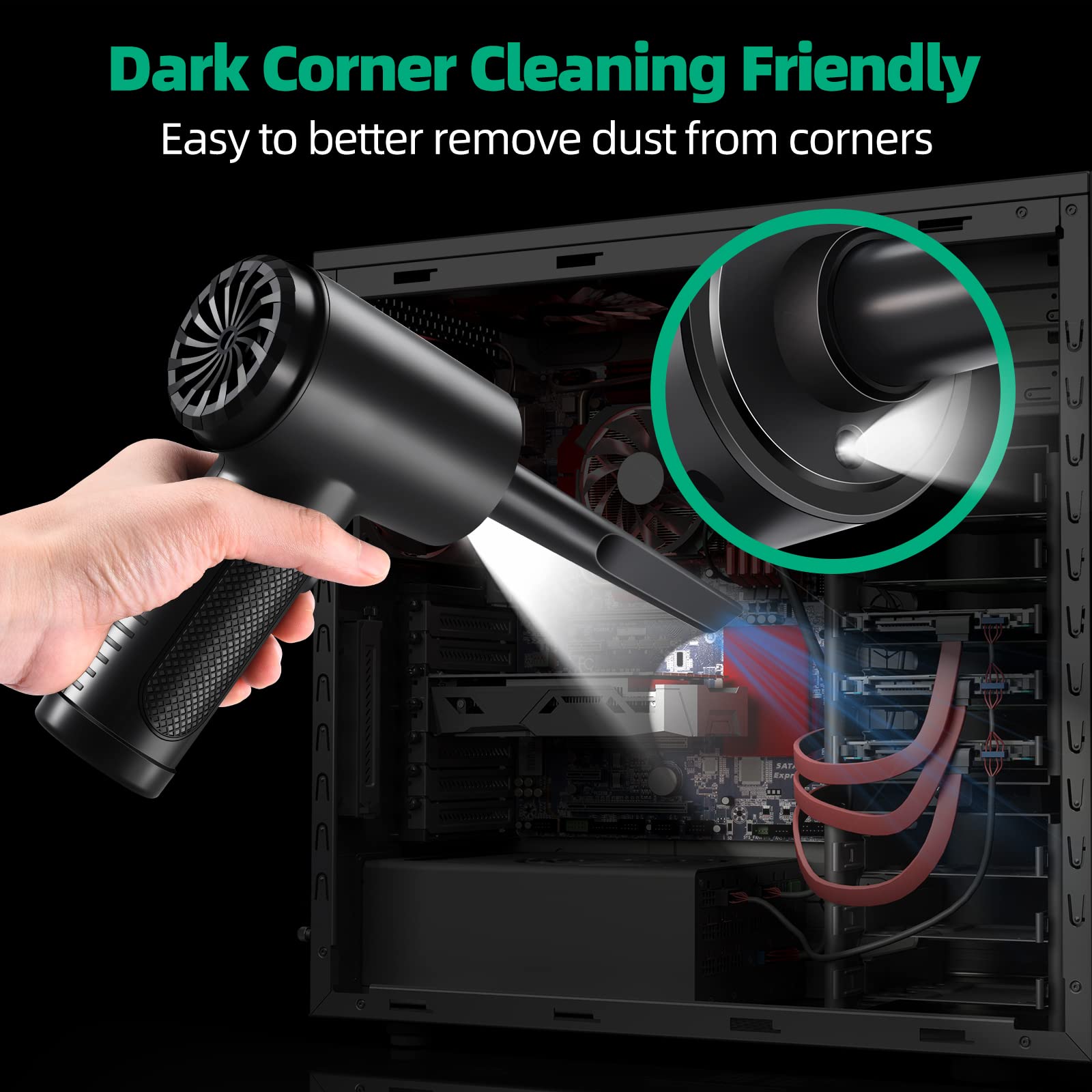 Compressed Air Duster, Cordless Air Duster & Vacuum 2 in 1, Electric Duster Reusable, 91000RPM Computer Vacuum Cleaner, Dust Blower for Computer, Car, Keyboard Clean, Replaces Compressed Air Cans