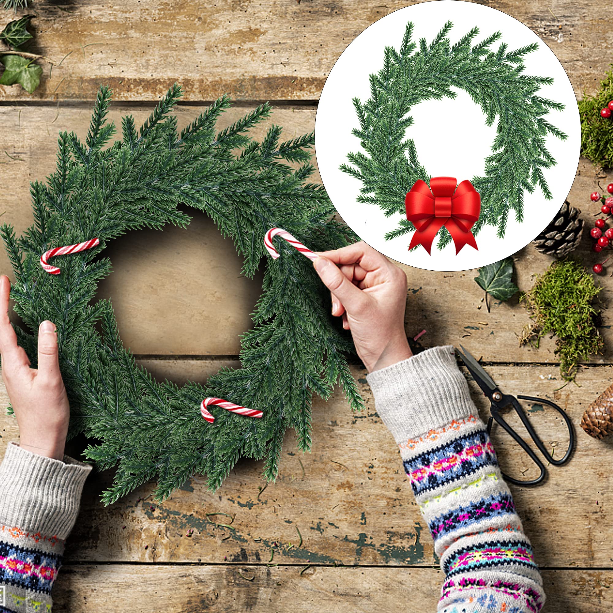 PURPLE STAR 1N 120PCS Artificial Pine Needles Branches Garland-6.7 x 2.0 Inch Green Plants Pine Needles-Fake Greenery Pine Picks for Christmas Wedding Party Home Garden Fireplace Décor