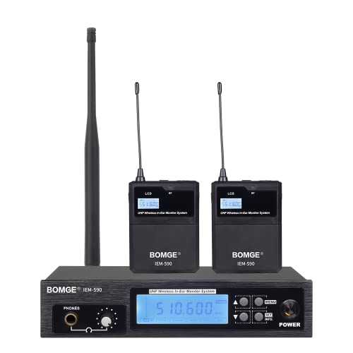 BOMGE IEM-580 UHF Wireless in Ear Stage Monitor System Professional 2 Channels,160 ft. Operation, Ideal for Stage, Studio, Exhibit, Lecture, Speech (2 bodypack with Transmitter)