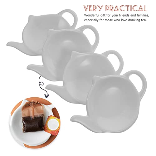 Ipetboom Jewelry Stand Teapot Shaped Tea Bag Holder 4pcs Ceramic Teabag Coaster Caddy Saucer Seasoning Dish Snack Plate Spoon Rests Bracket Jewelry Ring Dish for Tea Time Ring Holder