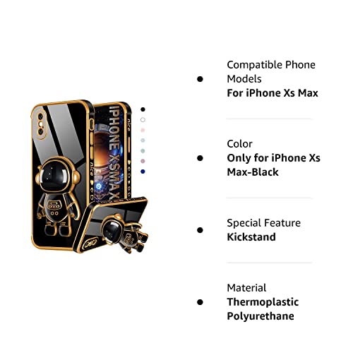 Coralogo for iPhone Xs Max Case Astronaut Cute for Women Girls Girly Unique Black Phone Cases with Astronaut Hidden Stand Kickstand 6D Design Cover for iPhone XsMax 6.5 inch
