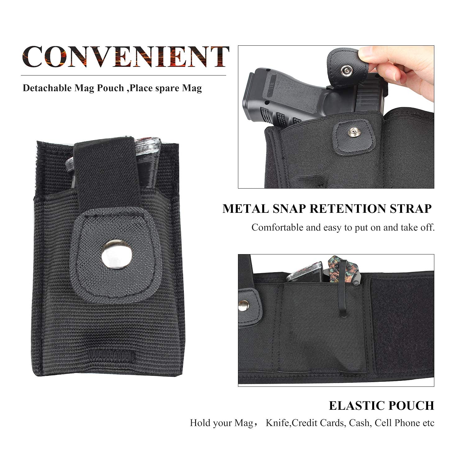 Belly Band Concealed Carry Gun Holster Belt Right Hand Waist Waistband Hip Men Women Unversal