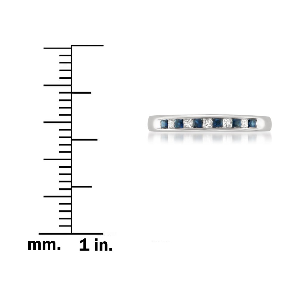 Beyond Brilliance 1/3 Carat Channel-Set Princess Cut Diamond and Blue Sapphire Wedding Band Ring in 14K White Gold (H-I, I1-I2)