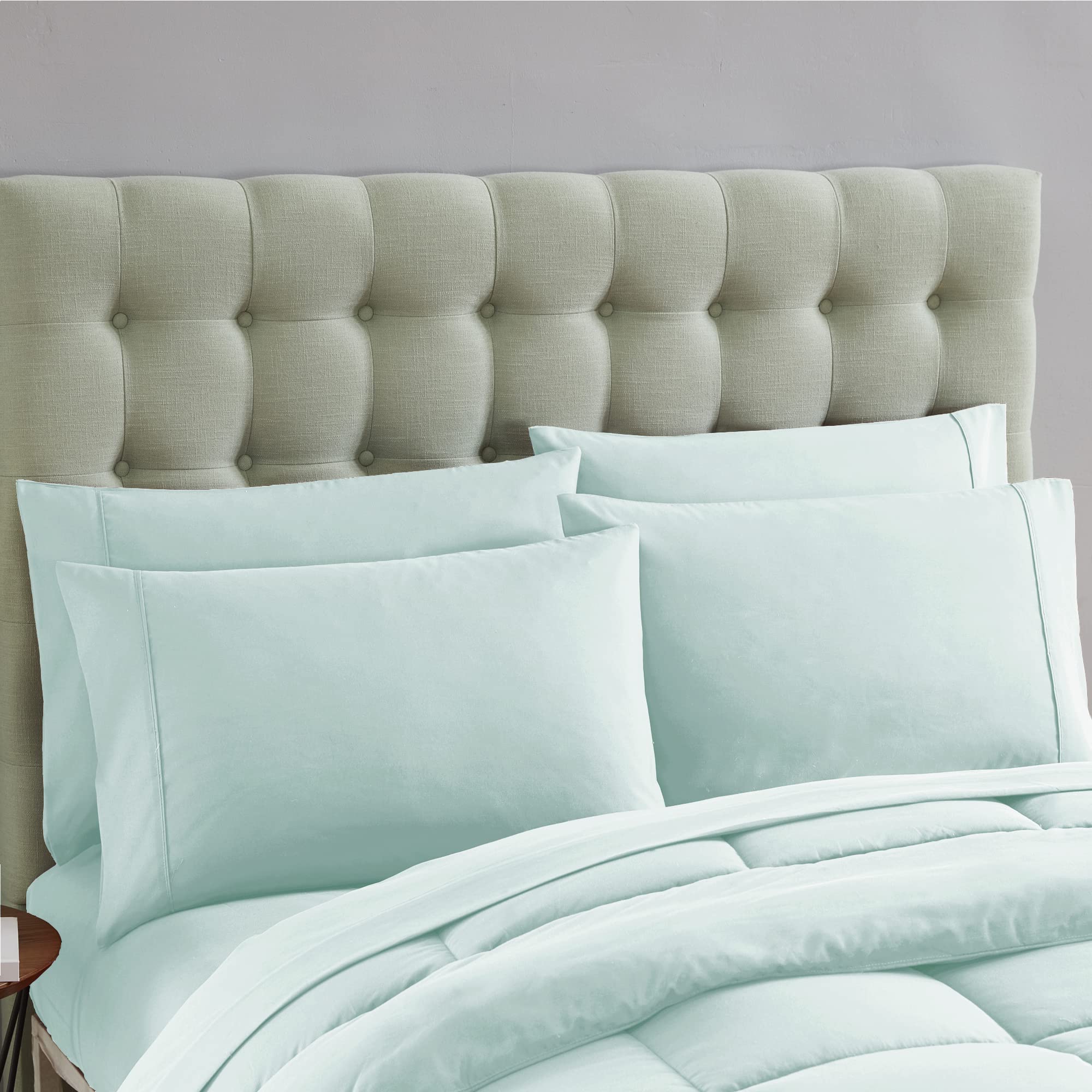 Sweet Home Collection 5 Piece Comforter Set Bag Solid Color All Season Soft Down Alternative Blanket & Luxurious Microfiber Bed Sheets, Aqua, Twin XL