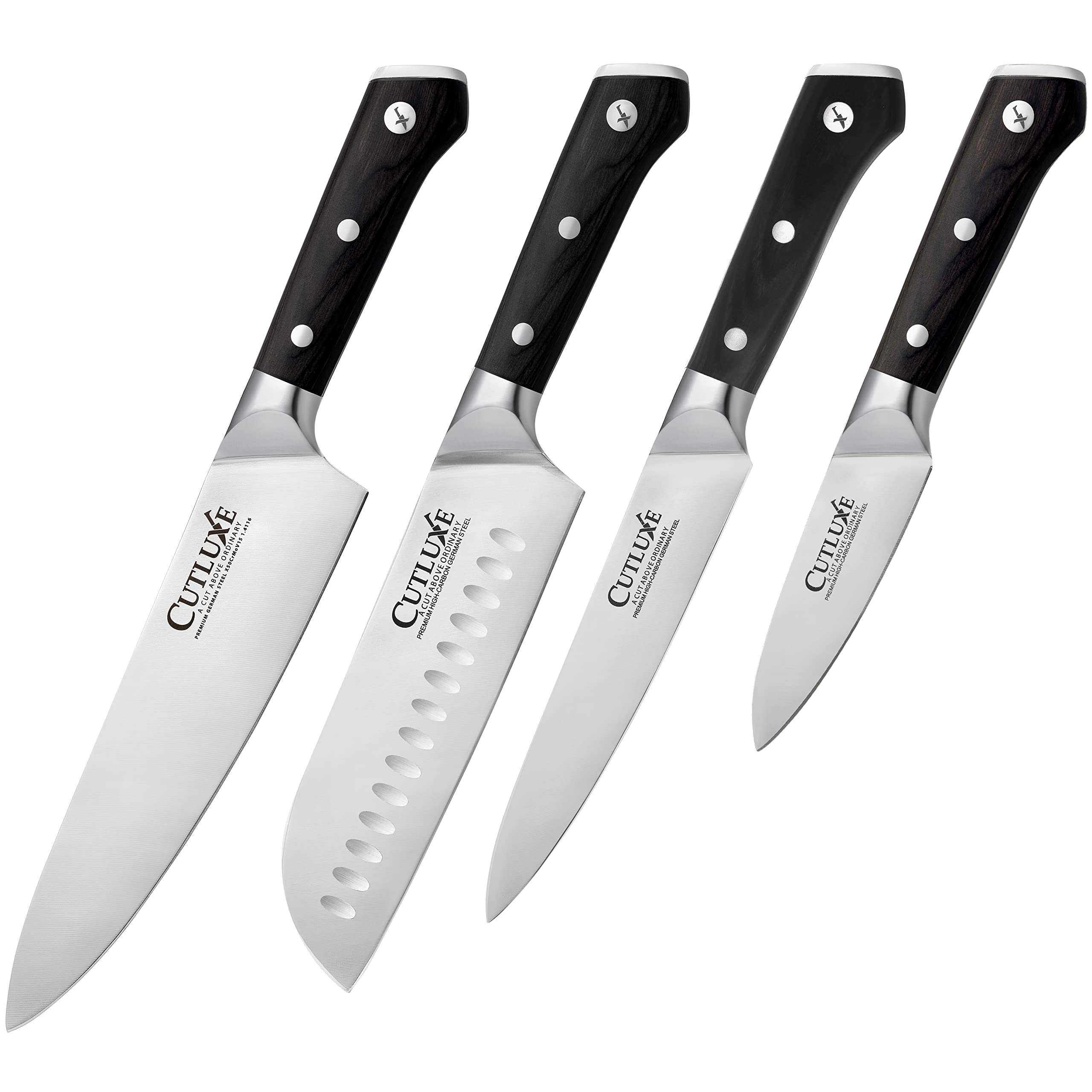Cutluxe Chef, Santoku, Utility and Paring Knife Set– Forged High Carbon German Steel – Full Tang & Razor Sharp – Ergonomic Handle Design – Artisan Series