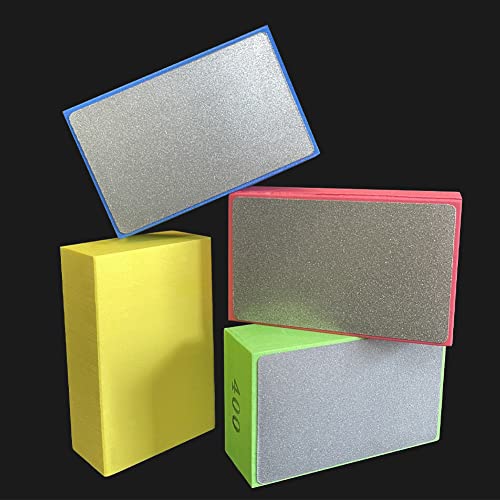 CALIDAKA 4pcs Diamond Hand Polishing Pads Diamond Sanding Block Kit Glass Grinding Pads for Sanding Concrete Glass Stone Granite Marble 60#,100#,200#,400#(as Shown)