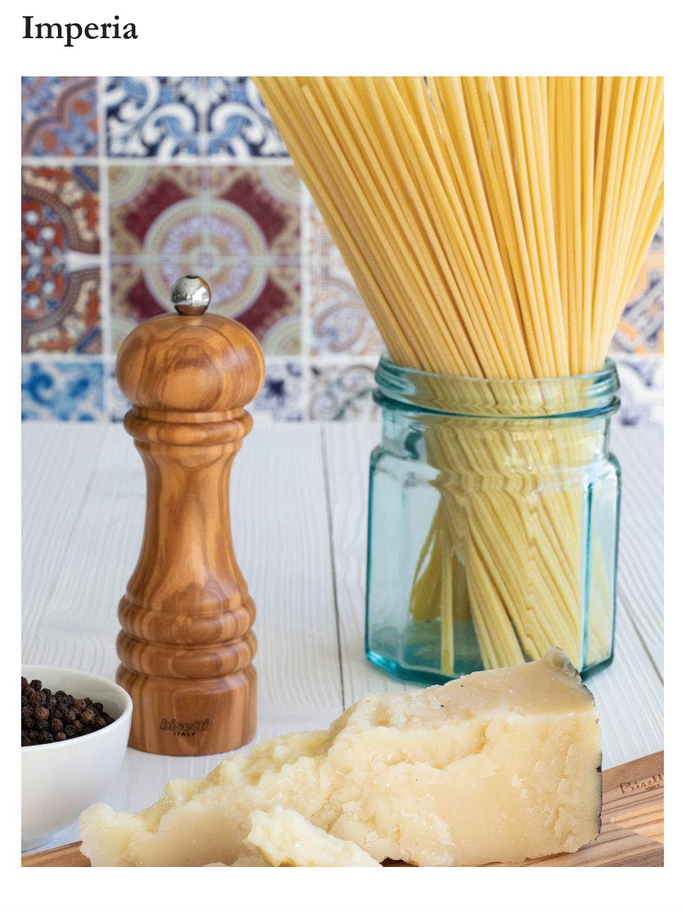 Bisetti Imperia 9 Inch Olive Wood Pepper Mill With Adjustable Grinder