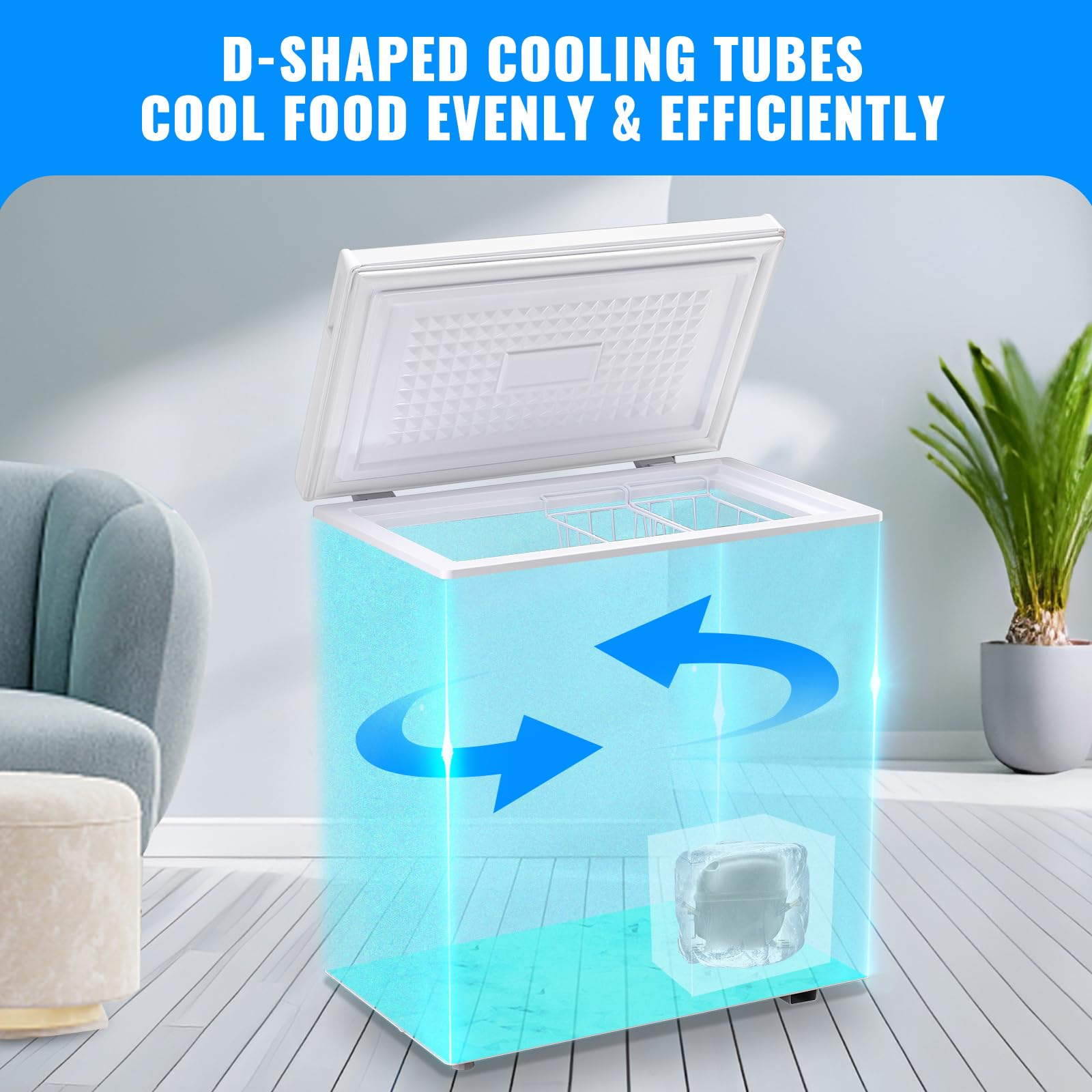 DEMULLER Chest Freezer 5.0 CU.FT Ultra-low Temperature Deep Freezers (Down to -12 ℉) with TWO Removable Baskets Freestanding White Small Mini Compact Fridge Freezer for Home Kitchen Office