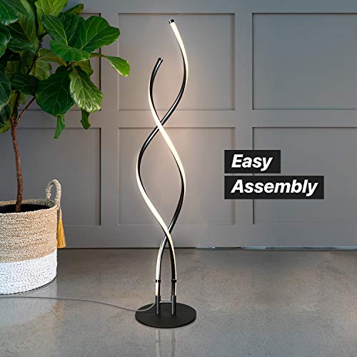 Brightech Embrace Dimmable LED Floor Lamp β Modern Spiral Adjustable Standing Lamp for Living Rooms & Offices β 2-in-1 Tall End Table Lamp for Bedroom Reading - Black
