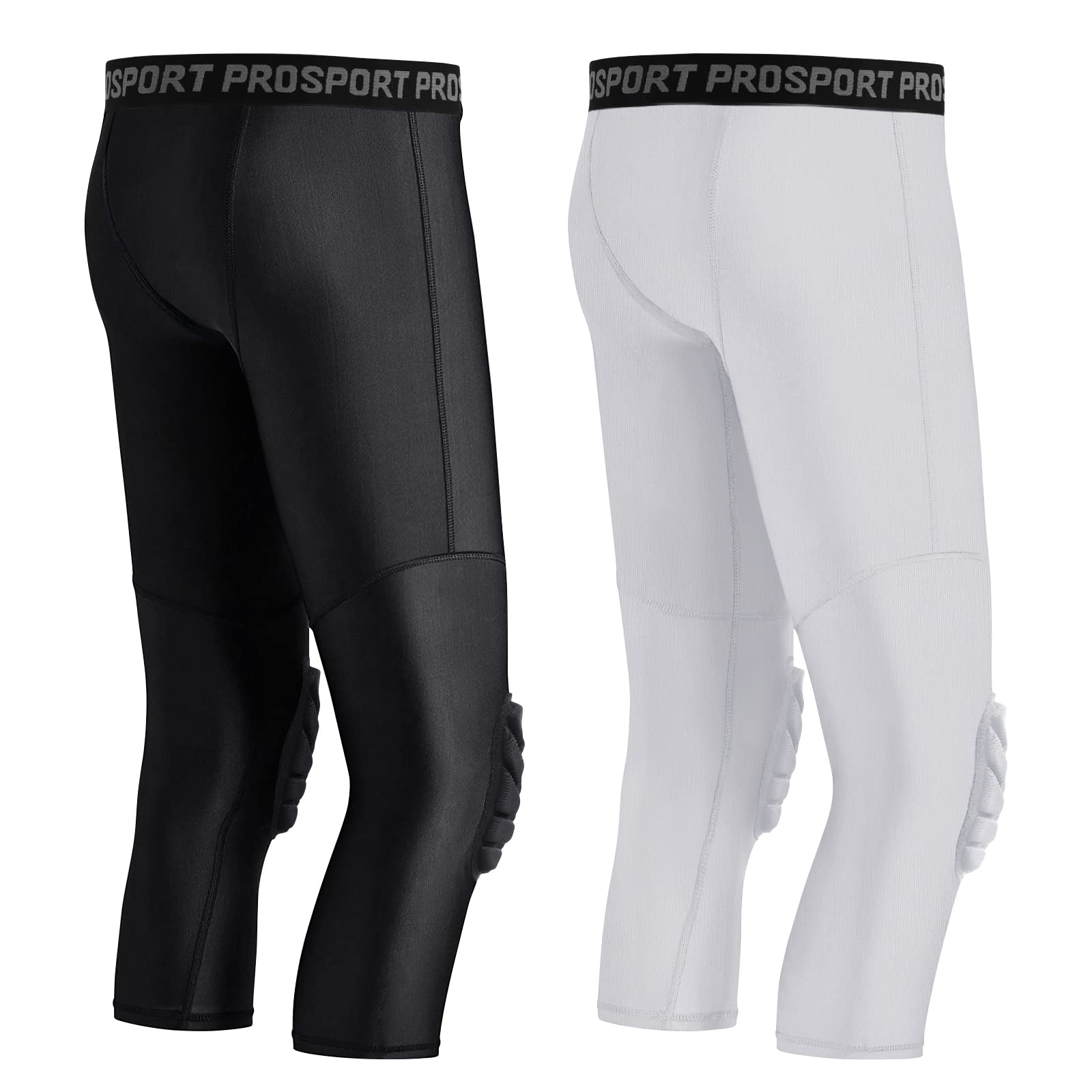 Blaward Mens Boys Compression Pants with Knee Pads 3/4 Capri Sport Tights Basketball Athletic Base Layer Workout Leggings