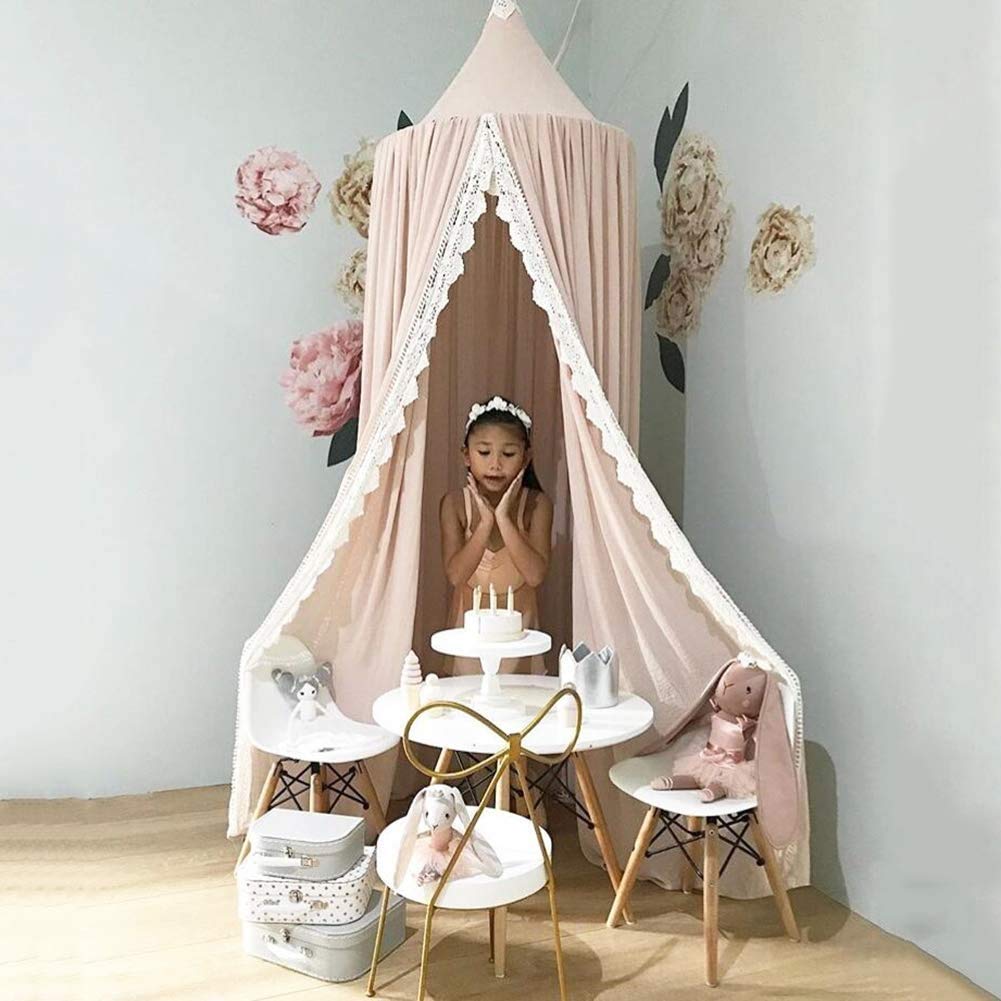 Bed Canopy Round Dome,Mosquito Net,Crib Canopy Bed Canopy for Kidâs Reading Room,Nursery Decorations,Bedroom Decoration (Pink)