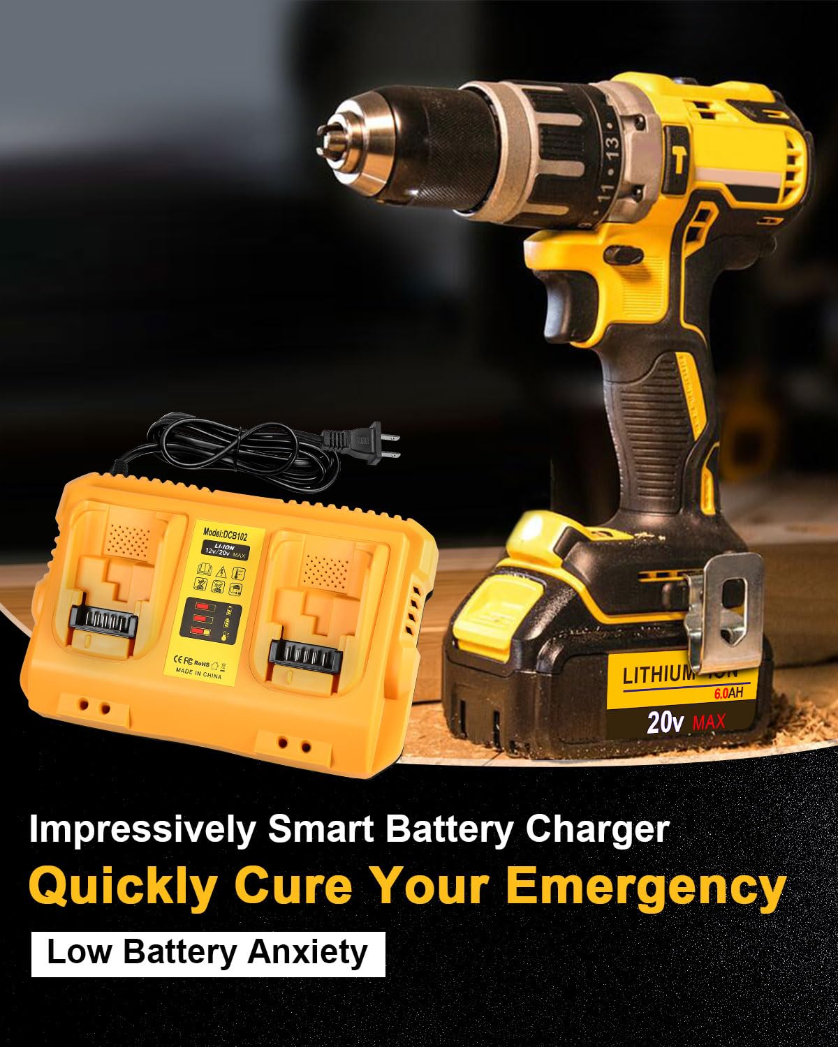 DCB102 Battery Charger Replacement for Dewalt Battery Charger Compatible with Dewalt 12V 20V Max Lithium Battery (Include 2Pack Battery)