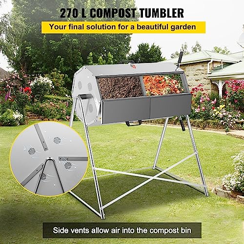 Compost Bin Stainless Steel Dual-Chamber Garden Composter 33/71/106 Gallons Capacity Composting Trash Can for Kitchen Yard (Color : 125L, Size : 1)