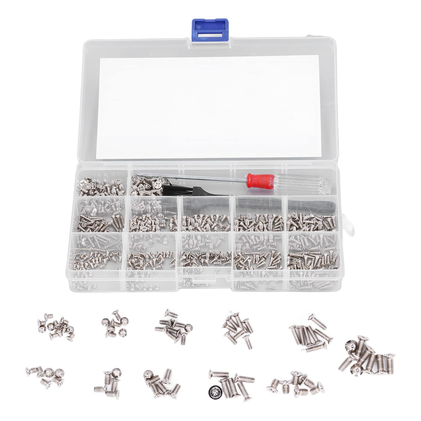 ComputerScrew, Carbon Steel ComputerScrews Kit Flathead M2M2.5M3 Tight Even Threads with ScrewdriverBrush for Notebook for Serviceman