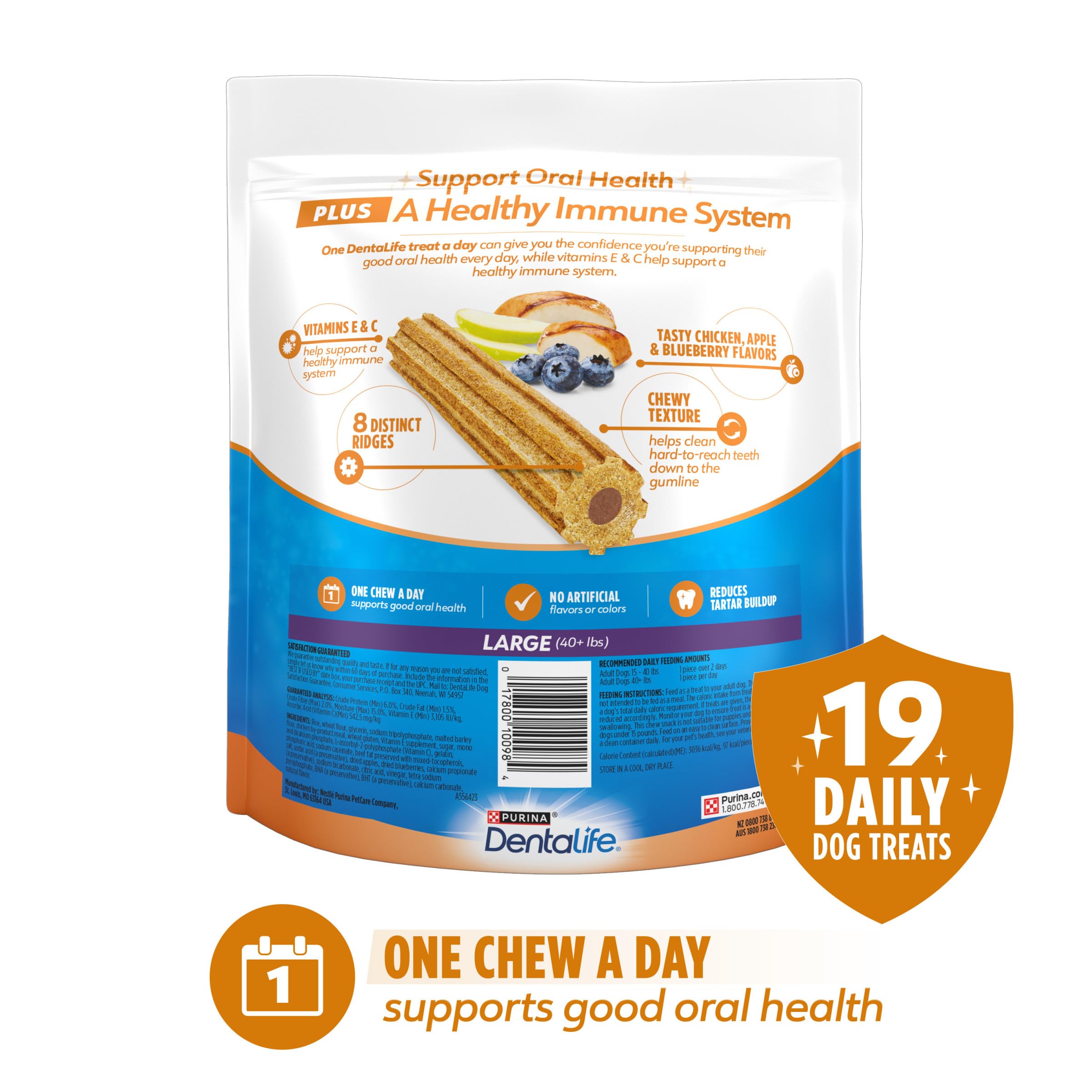 Dentalife Purina Plus Immune Support Chicken, Apple and Blueberry Flavor Large Dog Dental Chews