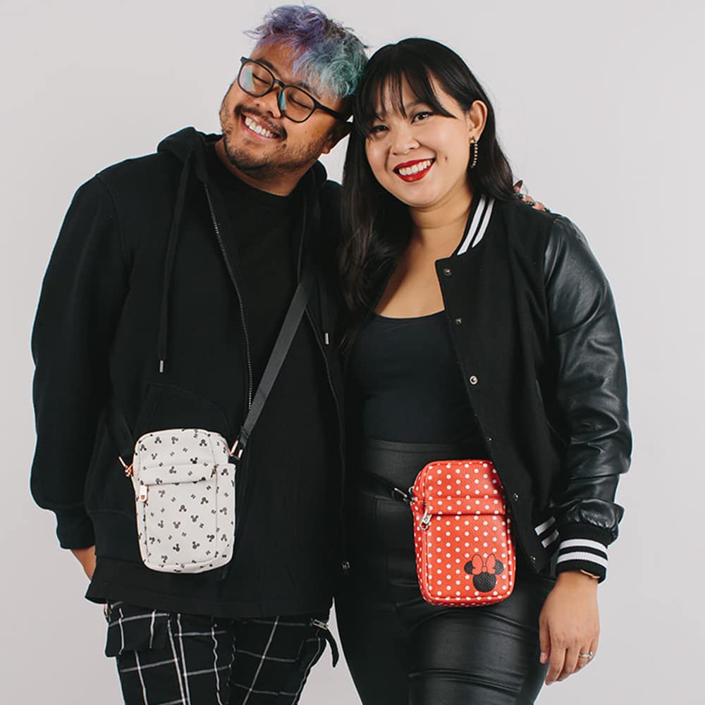 Buckle Down Disney Bag, Cross Body, Mickey Mouse Head and M Icons Scattered, White, Vegan Leather