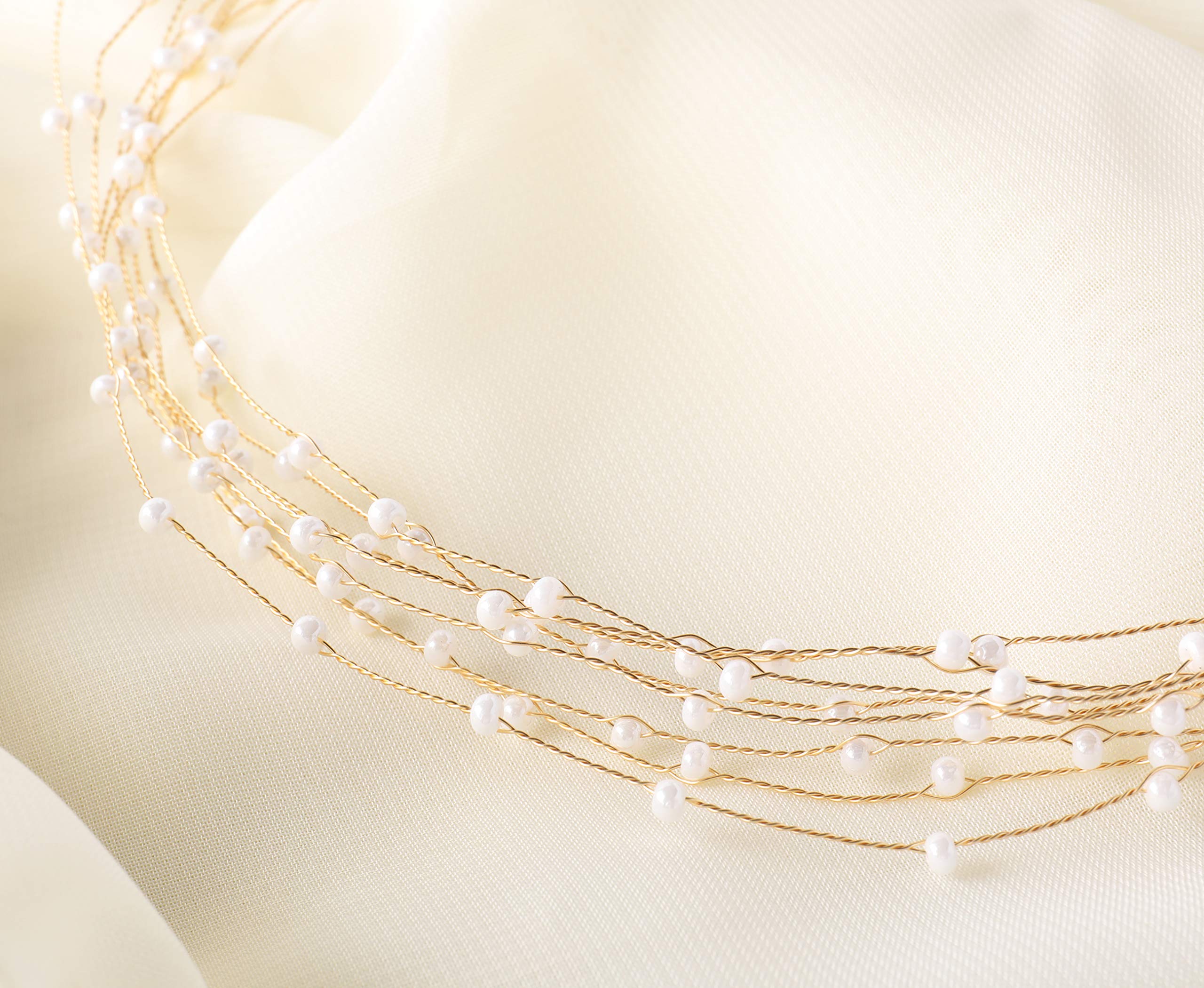 BABEYOND Bridal Headpiece Wedding Headband - Pearl Vintage Wedding Hair Bands for Brides with Lace Ribbon (White Beads)