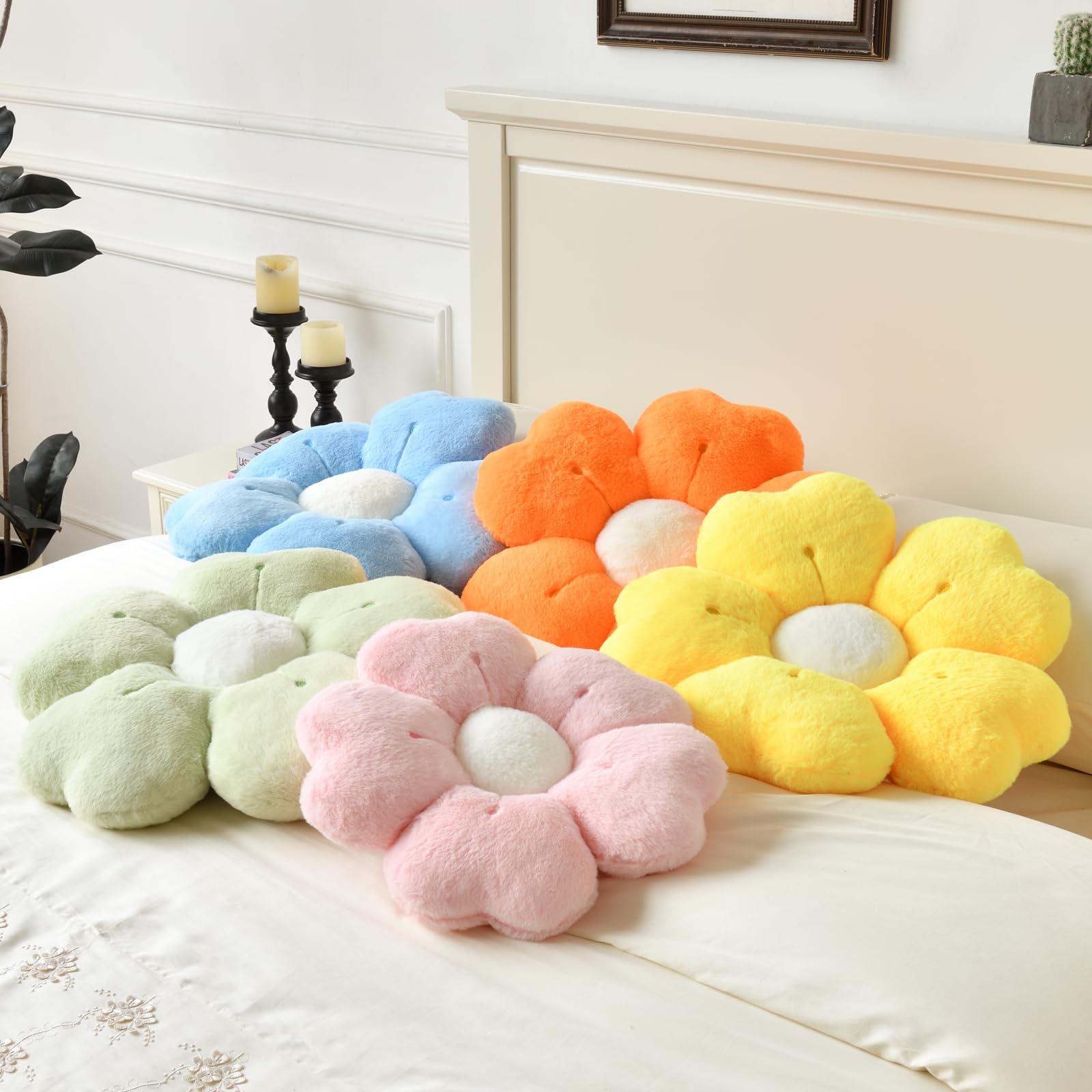 Ddliury Flower Pillow, Flower Shaped Pillow Decorative Throw Pillows for Bed Couch, Cute Daisy Pillow Dorm Decor Floor Seating Cushion (Yellow, 15 Inches)