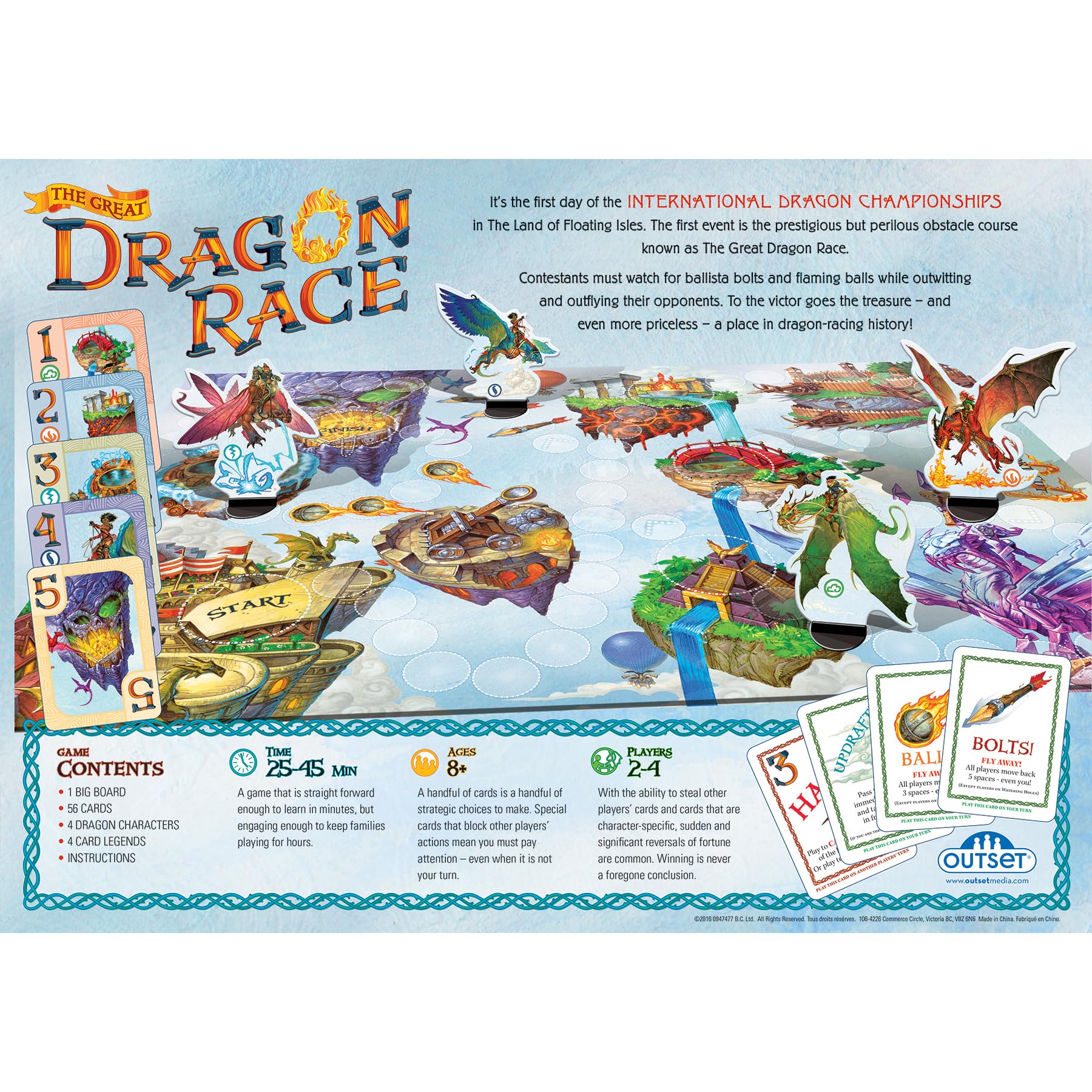Great Dragon Race - Fantasy Board Game, Outset Media, Kids & Family Race Start to Finish Game, 2-4 Players, Ages 8+