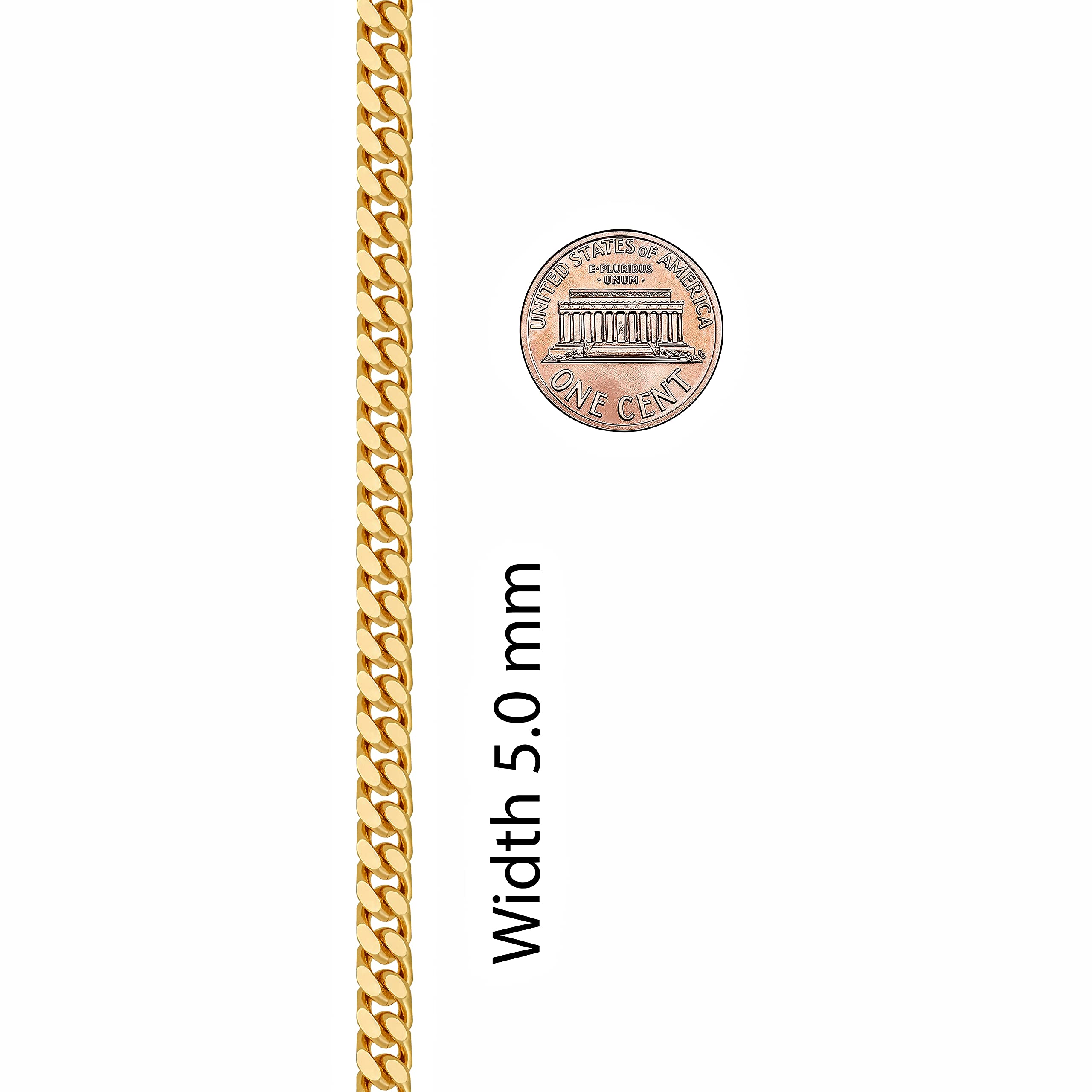 LIFETIME JEWELRY Miami Curb Square Cut Cuban Link Chain Necklaces 24k Gold Plated (5mm & 9.5mm) (20 inches, 5mm, Gold)