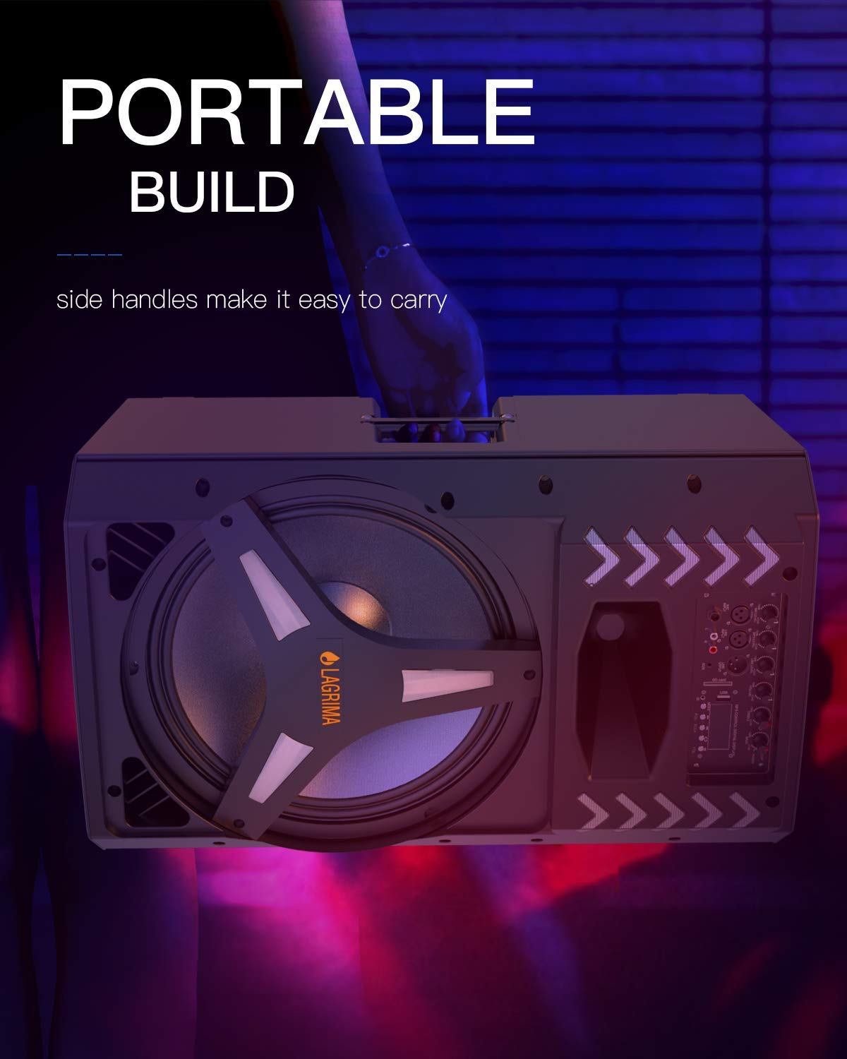 LAGRIMA LPS-500 Portable 15-Inch 2-Way 1800W PA Speaker System, DJ Karaoke Machine with Wireless Bluetooth/FM Radio/USB/SD Card Slot