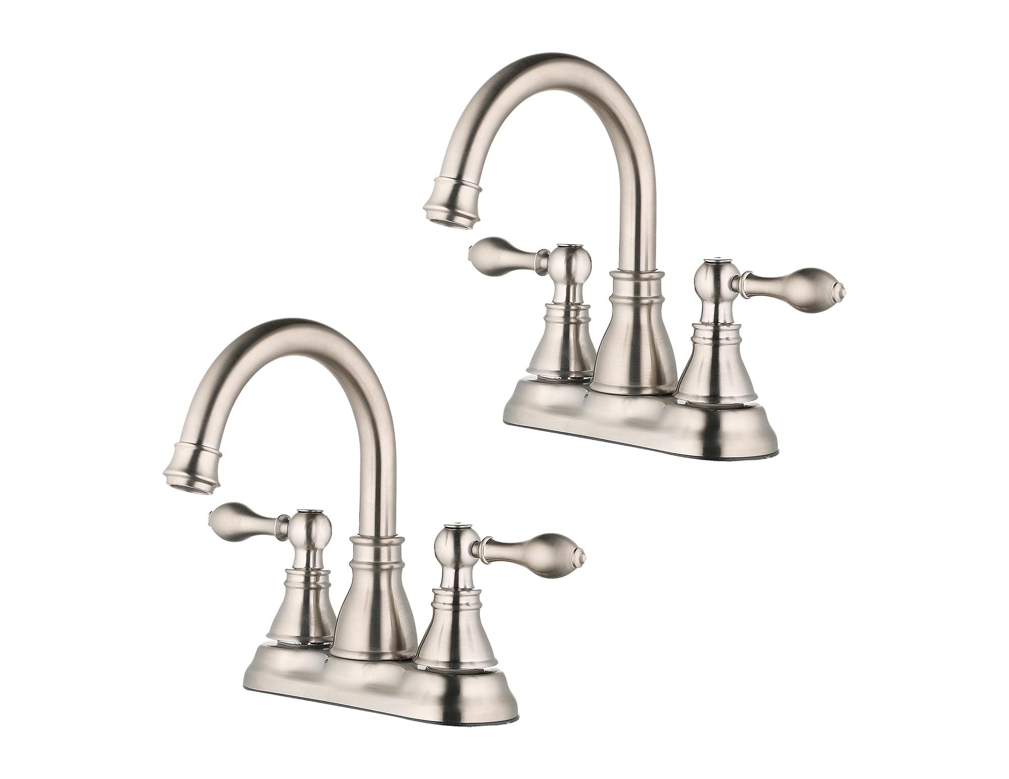 Derengge 2 Handle Brushed Nickel Bathroom Sink Faucet 3 Hole Faucet with Overflow Pop up Drain,360° Swivel Spout 4 Inch Centerset Bathroom Faucet without Supply Hoses,Meets cUPC NSF 61-9 AB1953,2 Pack