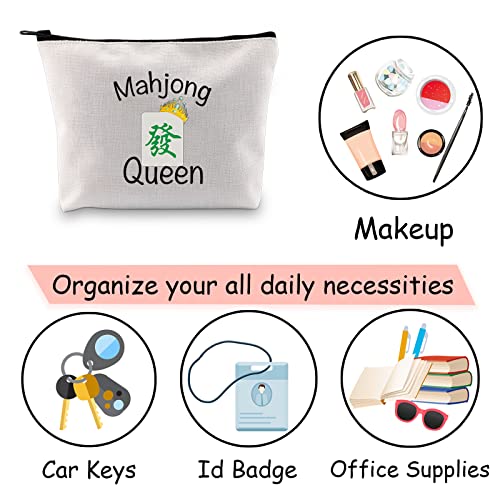 JXGZSO Mahjong Queen Makeup Bag Game Tiles Travel Storage Mahjong Board Game Zipper Purse Gift for Mahjong Lover