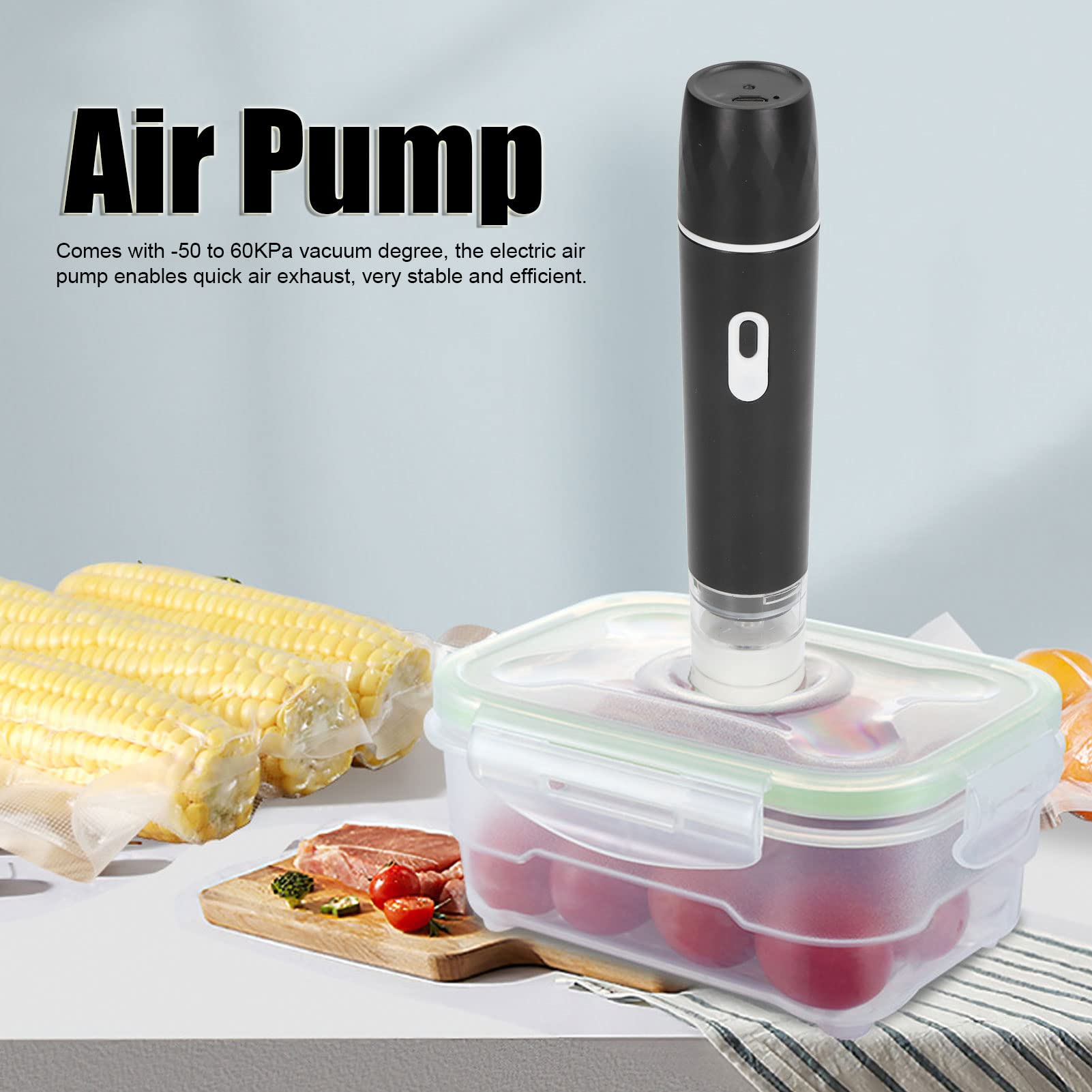 Electric Air Pump Vacuum Seal Pump Handheld Vacuum Food Sealer Automatic Food Vacuum Pump Cordless Sealing Machine Tool for Food Storage (Black)