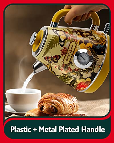Hazel Quinn X Eduardo Recife Collaboration Electric Kettle with Thermometer - 1.7 Litres / 57.5 Ounces Retro Tea Kettle, All Stainless Steel, Fast Boiling 1200W, Cordless, BPA-free, Automatic Shut-Off
