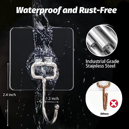 DKHDBD Large Adhesive Hooks, 16-Pack Hold 44lb(Max) Heavy Duty Sticky Hooks, Waterproof Transparent Hooks for Hanging, Self-Adhesive Traceless Clear Wall Hooks to Use for Keys Robe & Towel