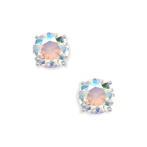 Beaux Bijoux Sterling Silver CZ Aurora Borealis Stud Earrings | Aurora Borealis Jewelry for Women | 8mm CZ Colored Stones | Hypoallergenic Aurora Borealis Earrings for Women