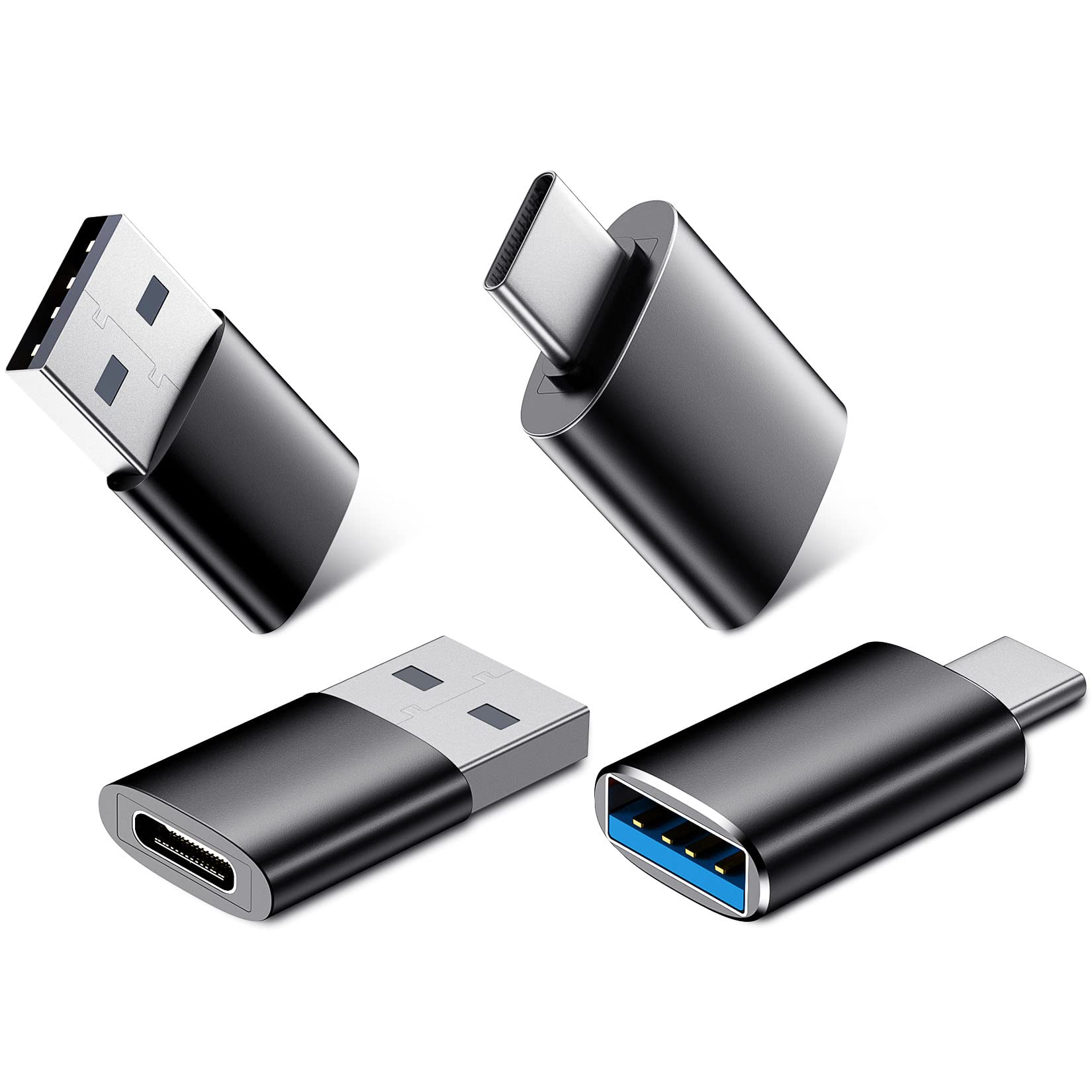 bonabest 4 Pack USB C to USB Adapter (2 Pack) & USB to USB C Adapter (2 Pack), USB C Female to USB 3.0 Male Adapter Compatible with Phone Laptop PC Airpods iPad Charger Power Bank, Black