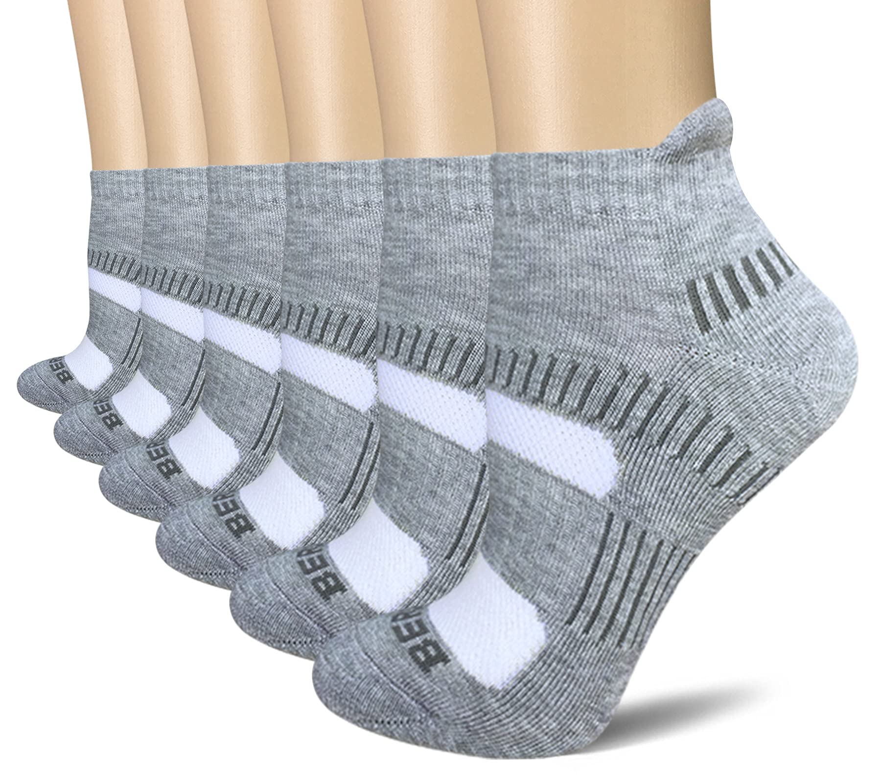 BERING Women's Performance Athletic Ankle Running Socks, Size 6-9, Grey, 6 Pairs
