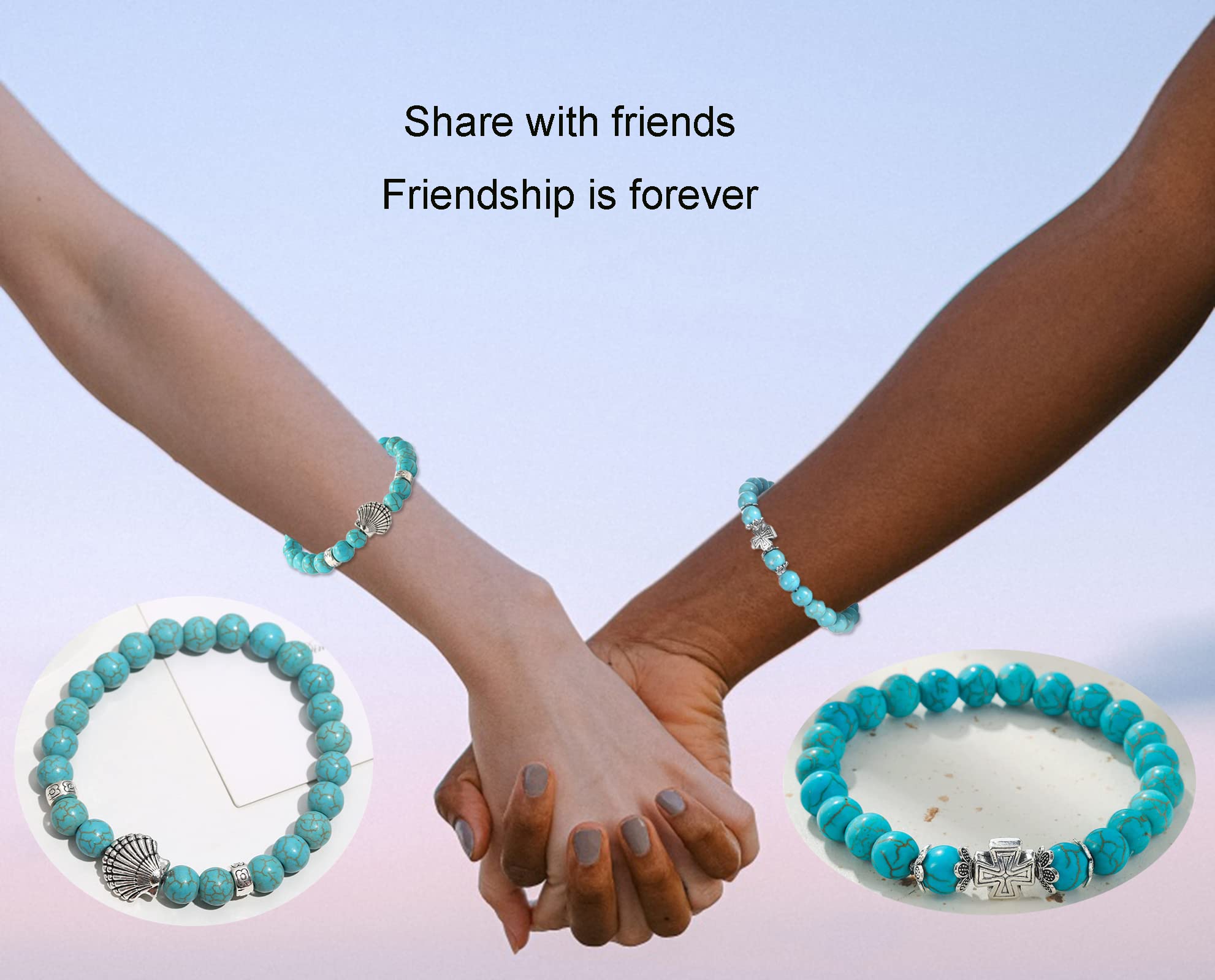 CASDAN 10 PCS 8mm Turquoise Stone Bracelets Round Beaded Bracelets for Women Men Healing Crystal Stretch Bead Bracelets