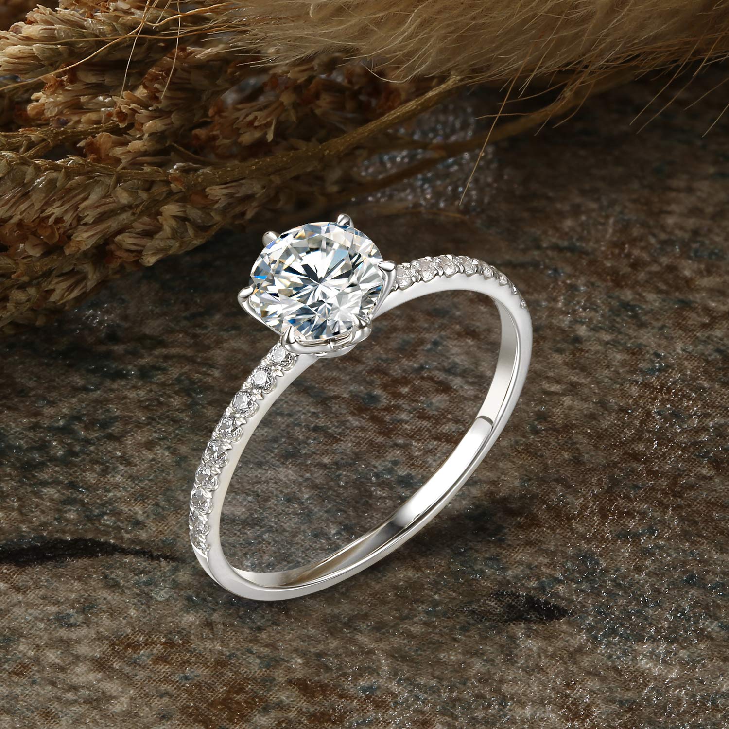 Lamrowfay 14k Yellow OR White Solid Gold 1.0 CT Classic 6-Prong Engagement Wedding Ring (White-Gold, 7)