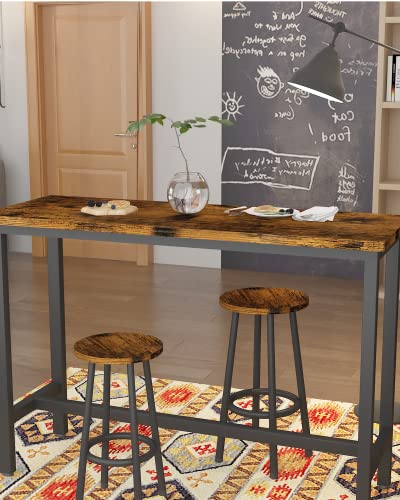 DKLGG Small Bar Table with Stools, Rectangle Bar Table and Chairs Set, Counter Height Tabletop for Breakfast Restaurant Dinner Living Party Room Small Space, 3-Piece Pub Dining Furniture, Bistro Set