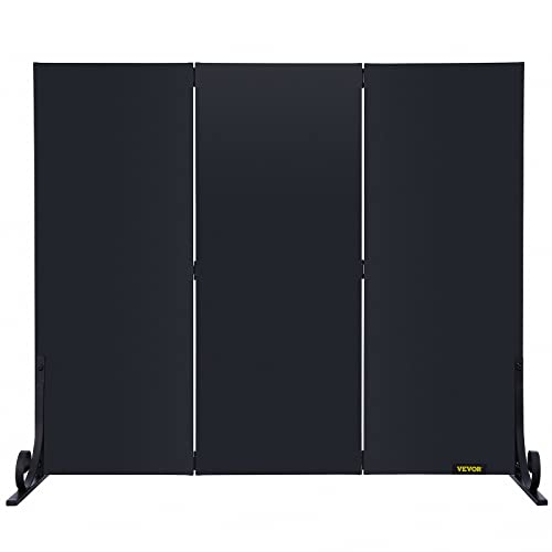VEVOR Fireplace Screen, 47 x 34.3 Inch, 3-Panel Iron Freestanding Spark Guard with Support, Metal Craft, Broom Tong Shovel Poker Included, for Fireplace Decoration & Protection, Black