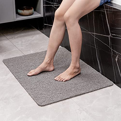 HITSLAM Shower mat Non Slip, 24 x 32 Inch Bathtub Mat Non Slip with Drain, Soft PVC Loofah Shower Bath Mat for Tub, Quick Drying Bathroom Shower Mat, Grey