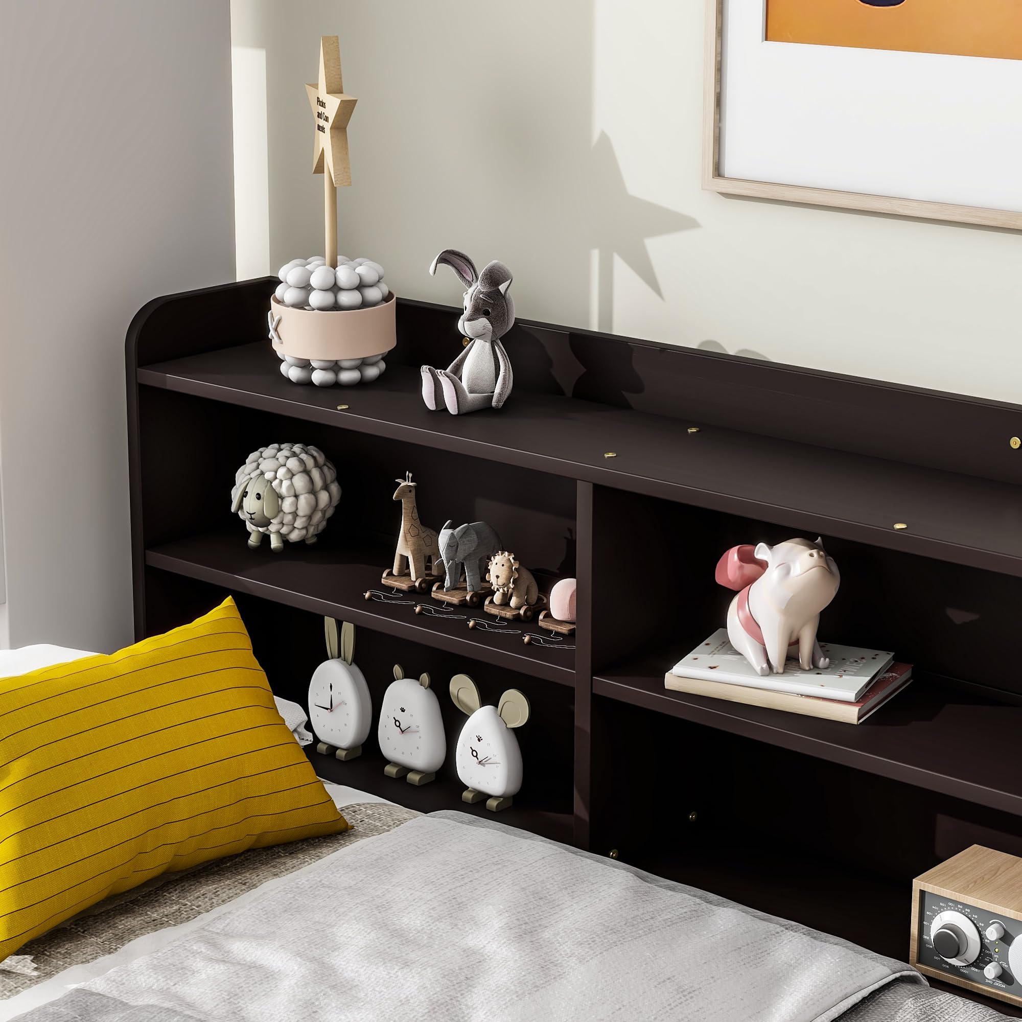 DNChuan Full Size Daybed with Bookcase and Underneath Storage Drawers,Captains Corner Day Bed,No Box Spring Needed for Kids Boys Girls Adults,Espresso