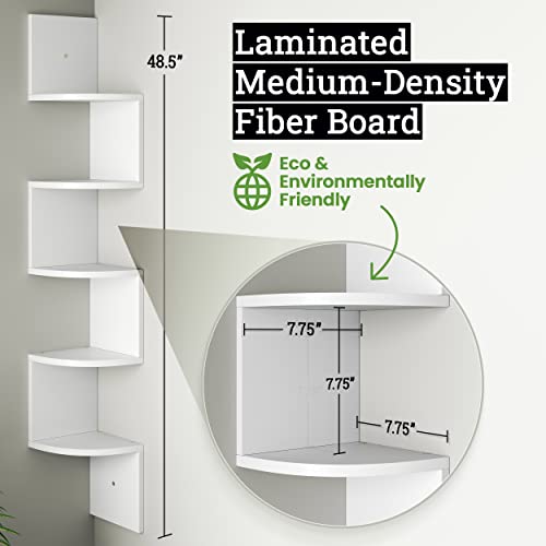 Greenco 5-Tier Corner Shelves, Floating Corner Shelf, Wall Organizer Storage, Easy-to-Assemble Tiered Wall Mount Shelves for Bedrooms, Bathroom Shelves, Kitchen, Offices, Living Rooms (Walnut Finish)