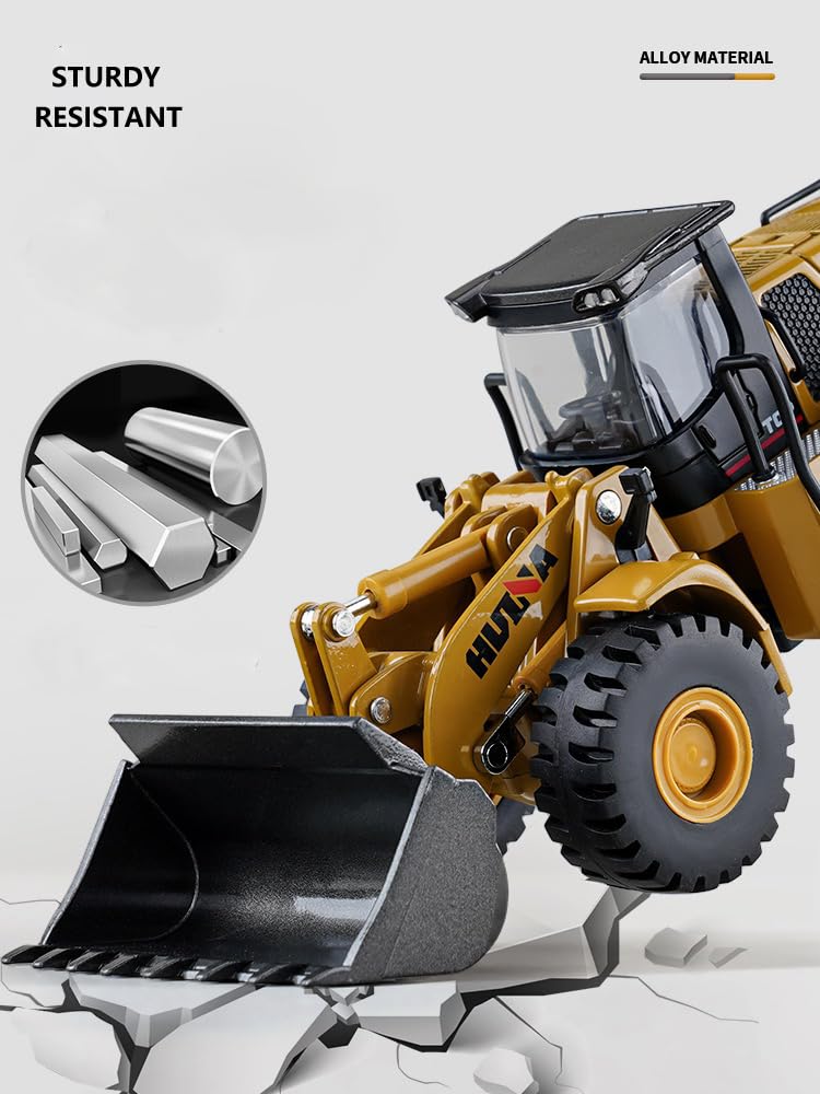 Gemini&Genius Mechanical Loader Toy, Construction Vehicle Wheeled Loader 1/50 Scale Skid Steer Loader Toy, Bulldozer Shovel Engineering Vehicle Alloy Models for Kids, Collection and Decoration House
