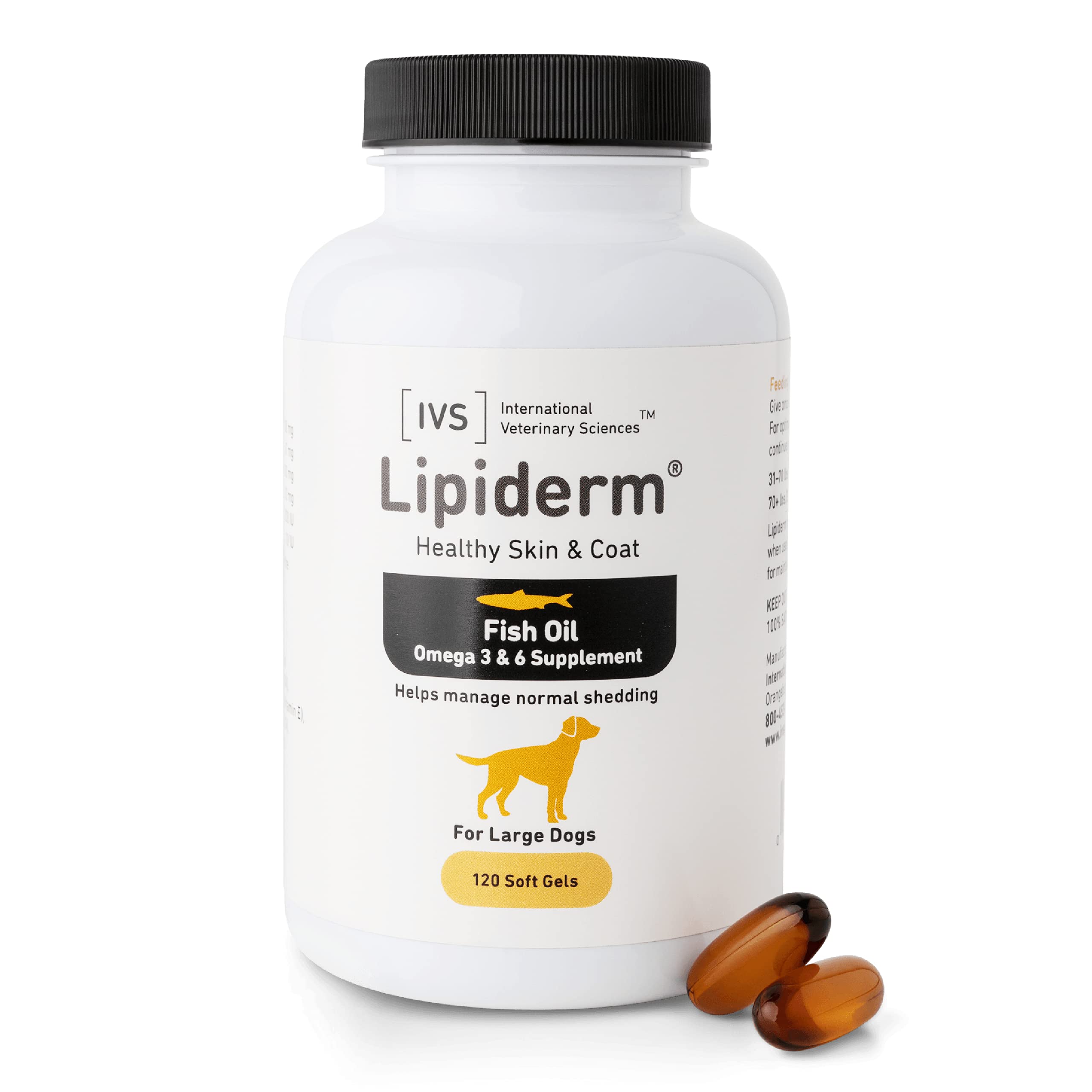 IVS New International Veterinary Sciences Lipiderm Skin and Coat Fish Oil Omega 3 and 6 Dietary Supplement Dogs, Made in The USA (Soft Chews, 90 Count)