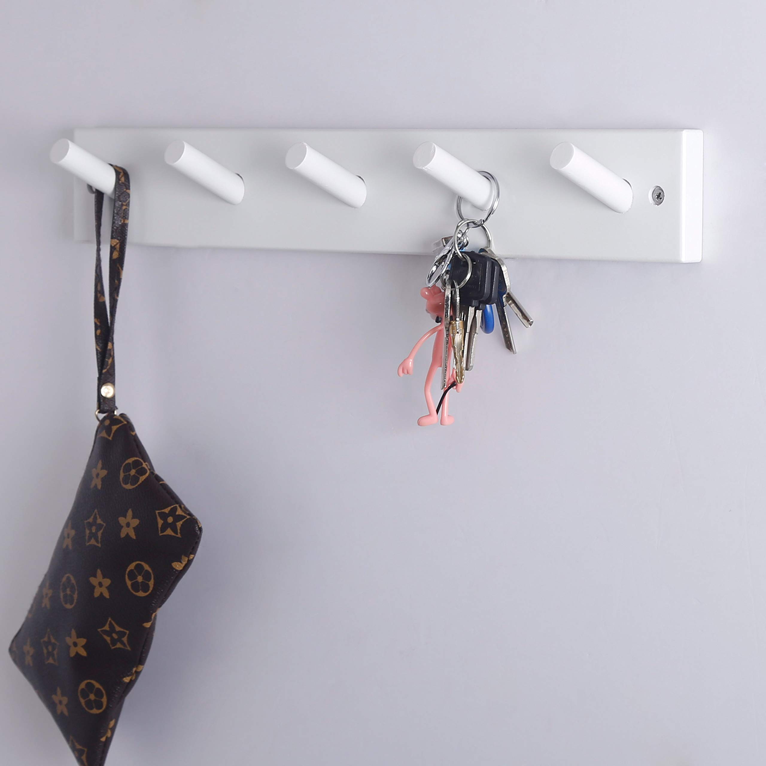 Dseap Wall Mounted Coat Rack: 16-Inches Hole to Hole, 5 Pegs Coat Hanger Hooks for Hanging Coats Towels Hats Clothes, White