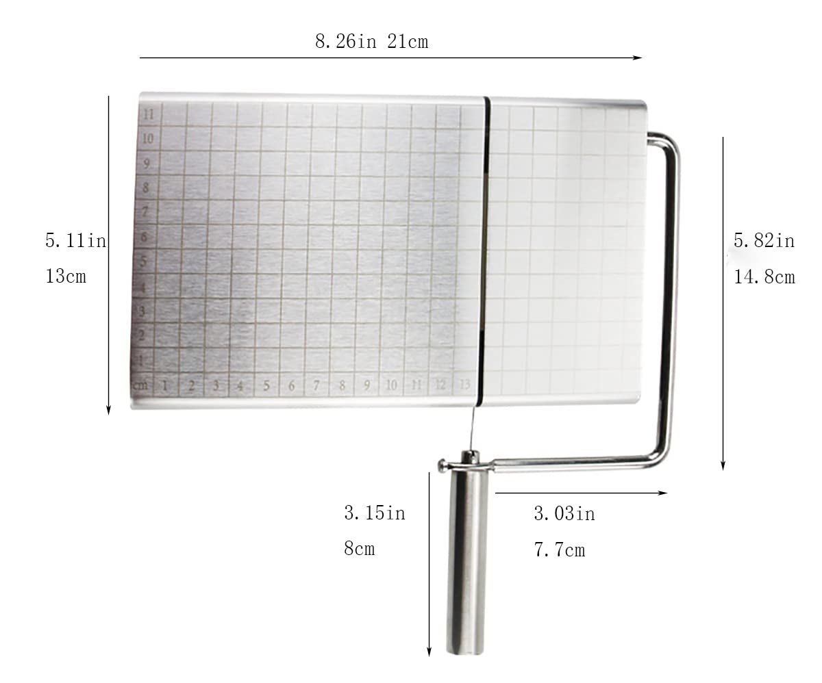 Cheese Slicer Stainless Steel Butter Cutter Cheese Cutter with Precision Scale Plate for Accurate Cuts with Four Replacement Cords and Knife and Fork Set of Four for Cheesecake Butter Sausage