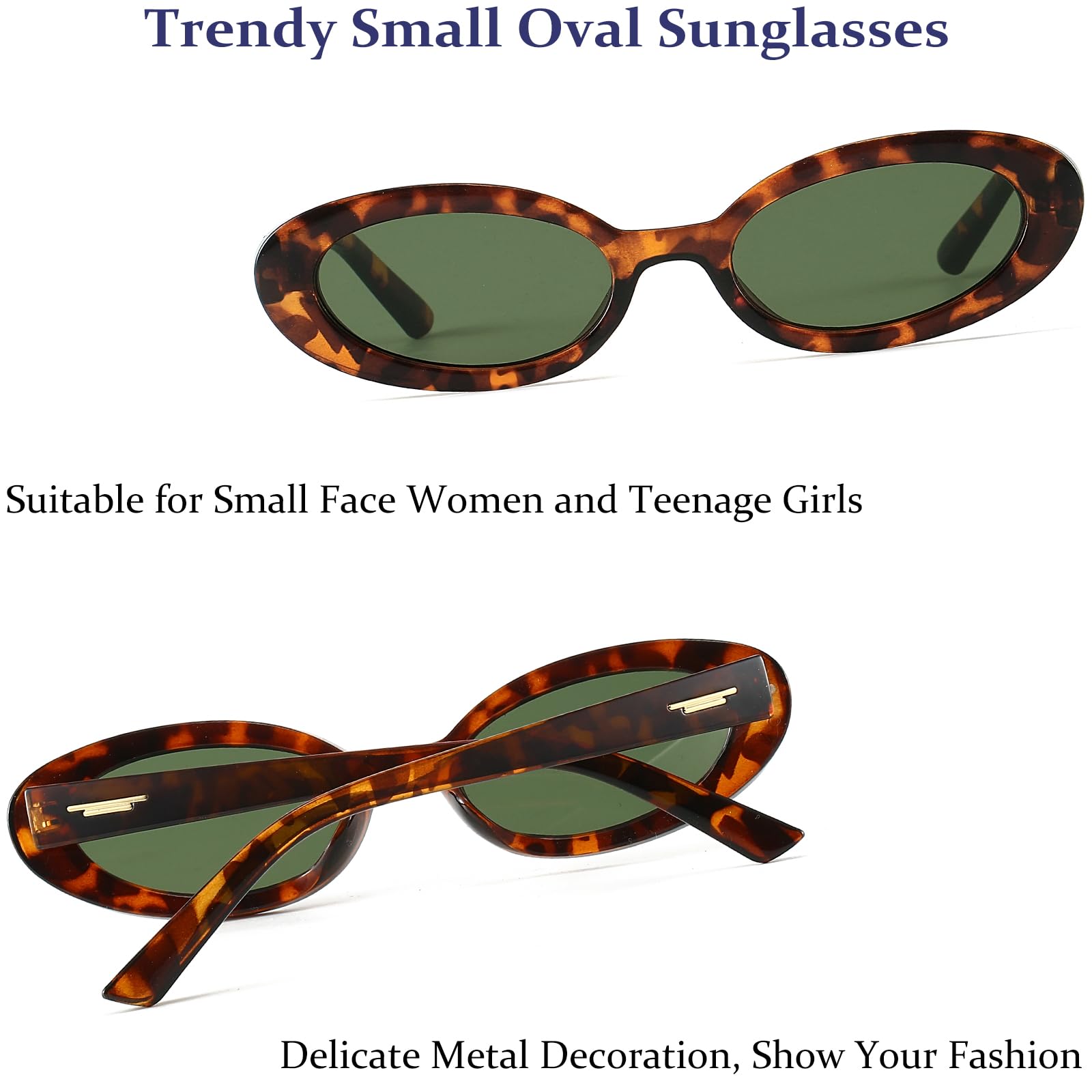 BRMHDY Retro Oval Sunglasses for Women 90s Vintage Womens Tiny Small Oval Glasses Fashion Black Cat Eye Shades (Leopard/G15)