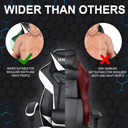 HEADMALL Gaming Chair with Footrest, Office Chair with Lumbar Support and Headrest Height Adjustable Gamer Chair with 360°-Swivel Seat - Black White