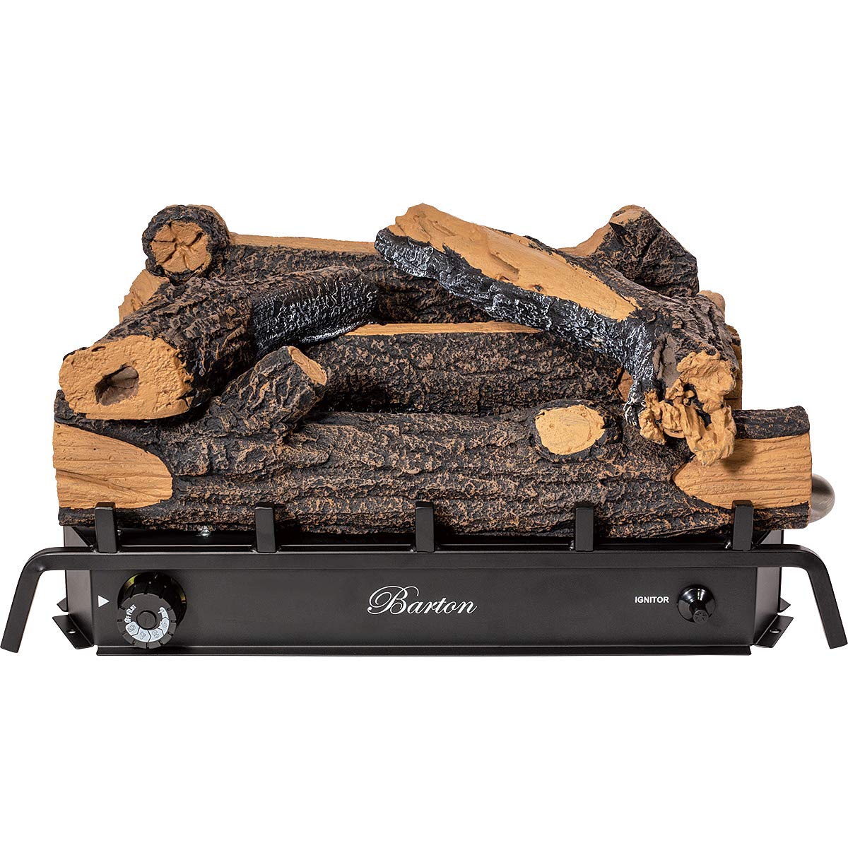 Barton 18" Premium Ceramic Log Set w/Adjustable Dual Burner 30,000 BTU Vent-Free Natural Gas Glowing Ember ANSI Indoor Fireplace Fire Wood Fake Realistic