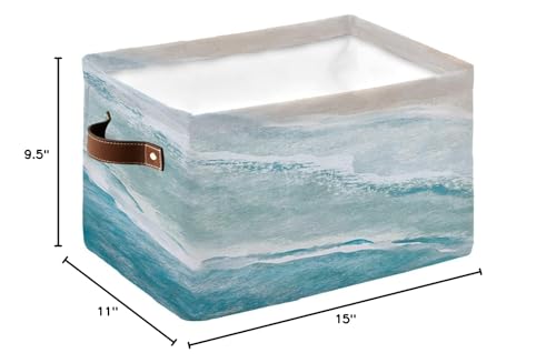 DecorLovee Summer Beach Storage Basket Waterproof Cube Storage Bin Organizer with Handles, Ocean Nautical Coastal Seaside Aqua Beige Collapsible Storage Cubes Bins for Clothes Books 15"x11"x9.5" 1 Pcs