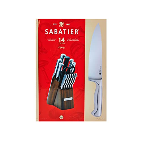Sabatier 14-Piece Stainless Steel Hollow Handle Knife Block Set, Acacia