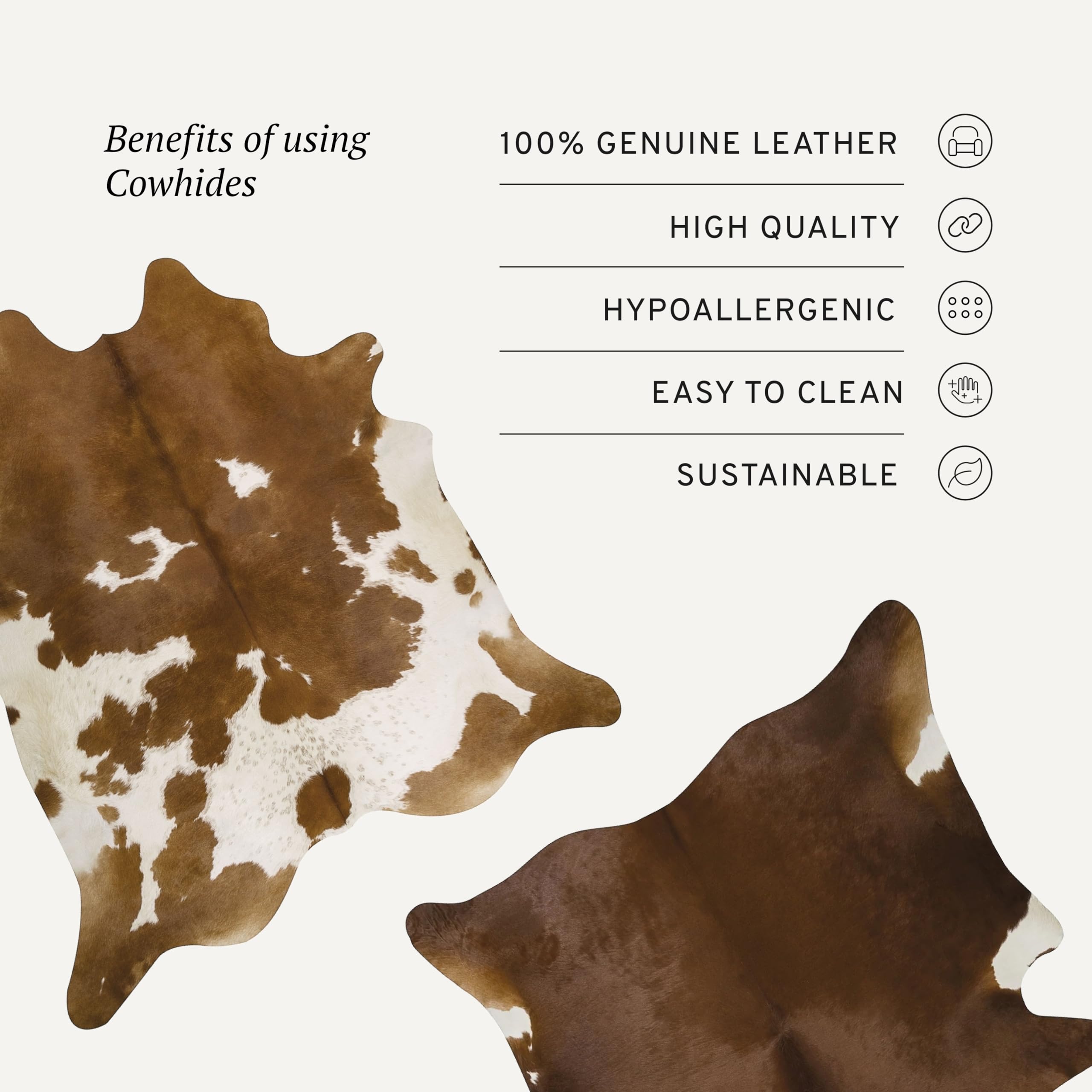 ecowhides 100% Genuine Brazilian Cowhide Rug - Tricolor - Luxury Cowskin Cow Hide Leather Area Rug Home Decor, (XXL) 8 X 7 ft